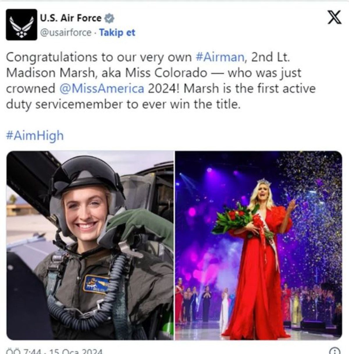 Tarihte bir ilk! Hava Kuvvetleri pilotu güzellik kraliçesi seçildi…
