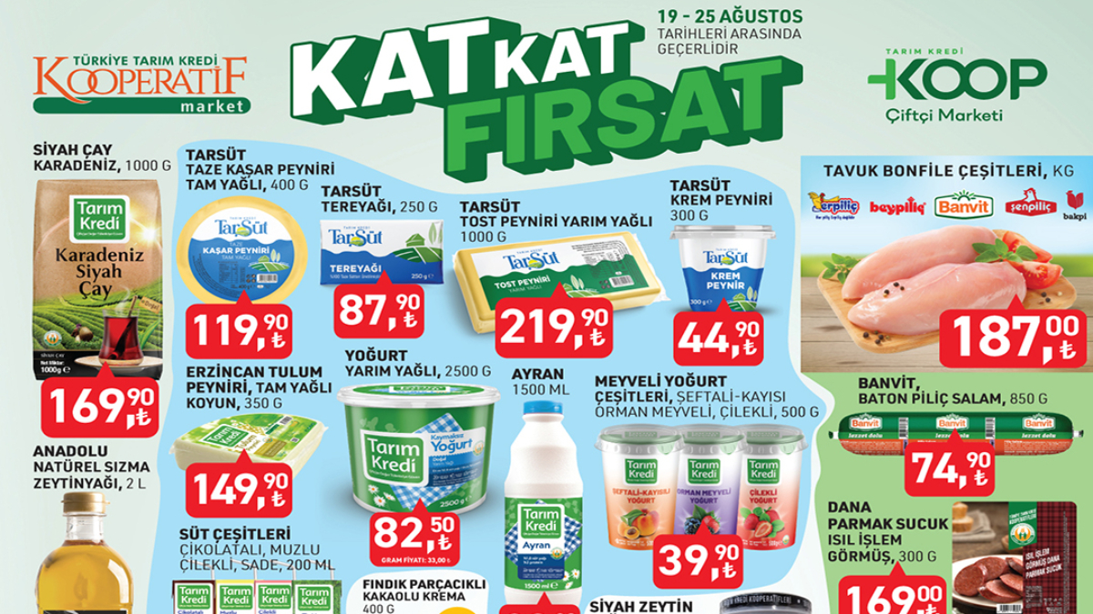 Tarım Kredi'de 19-25 Ağustos 2025: Bonfile 187.90 TL, kaşar 119.90 TL, tereyağı 87.90 TL ...